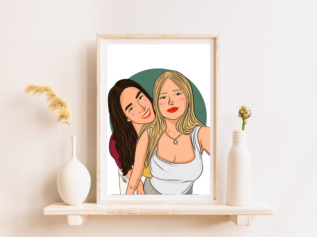 Cartoon Best Friend Portrait, Custom Illustration, Painting From Photo ...