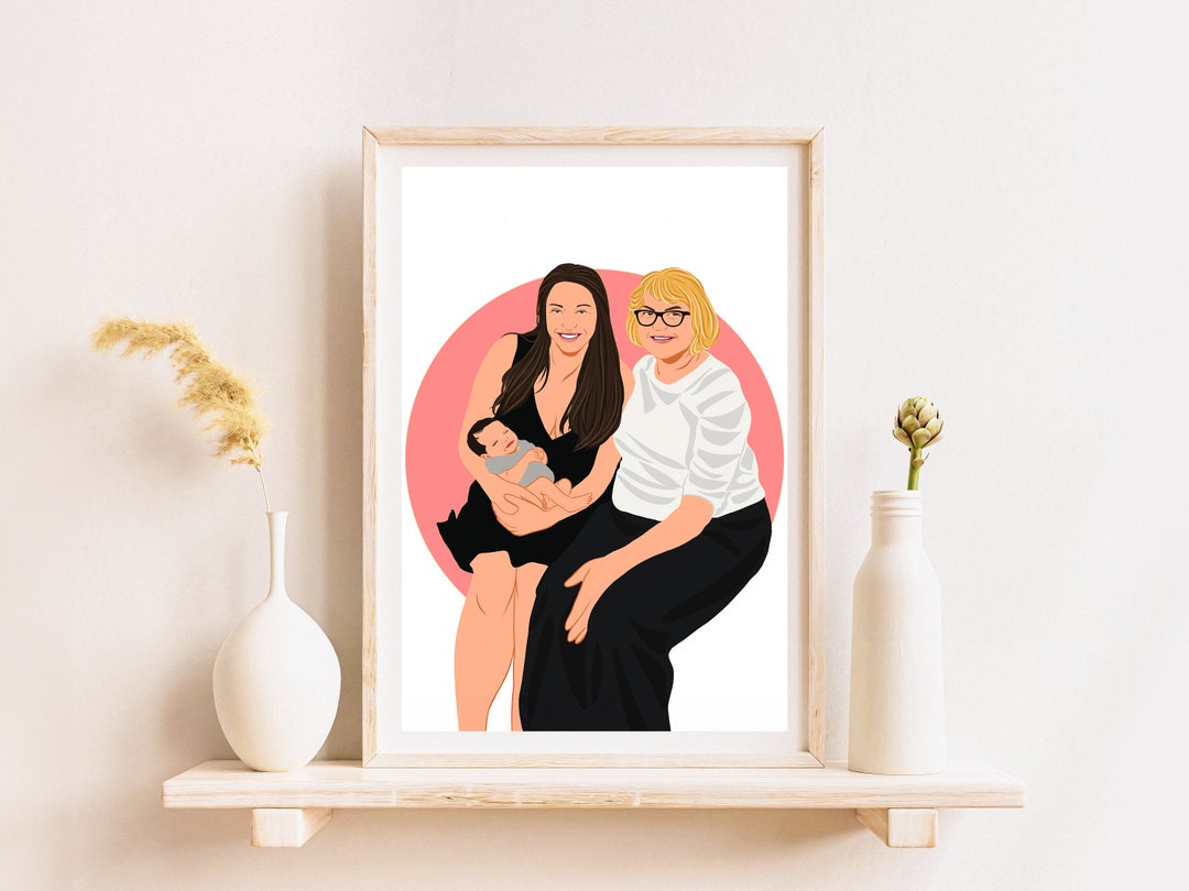Custom Family Portrait From Photo, Personalized Gift for Aunt, Cartoon ...