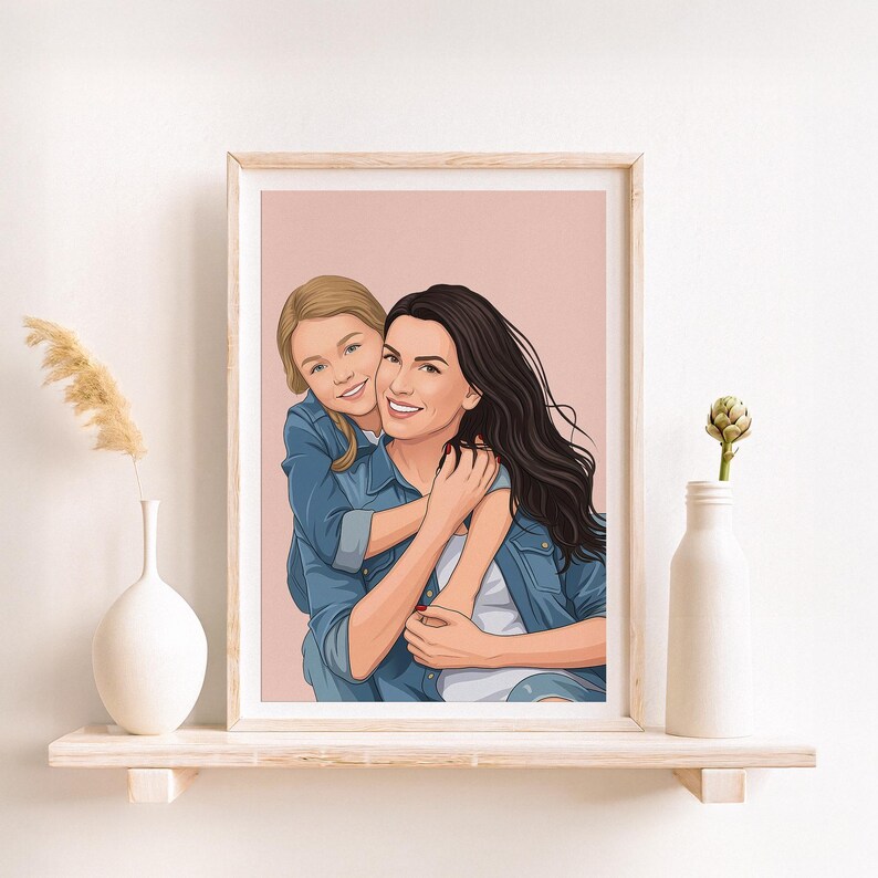 Custom Family Portrait, Personalized First Mothers Day Gift, Hand Drawn ...