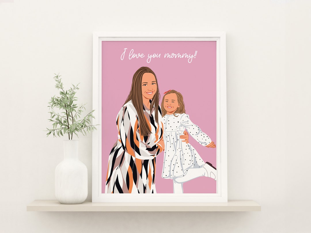 Custom Family Portrait Illustration, Mommy and Me Portrait ...