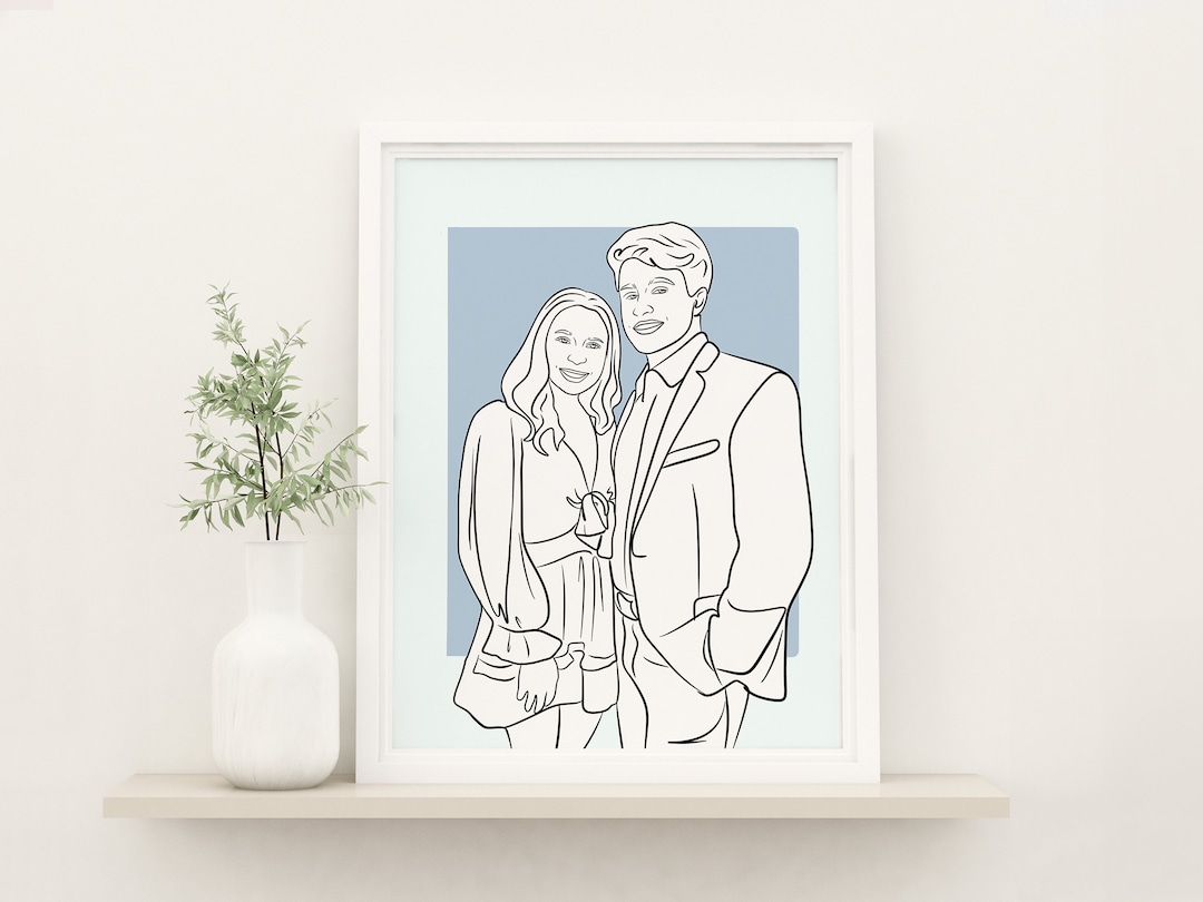 Custom Couple Line Drawing, Personalized Gift for Girlfriend, Custom ...