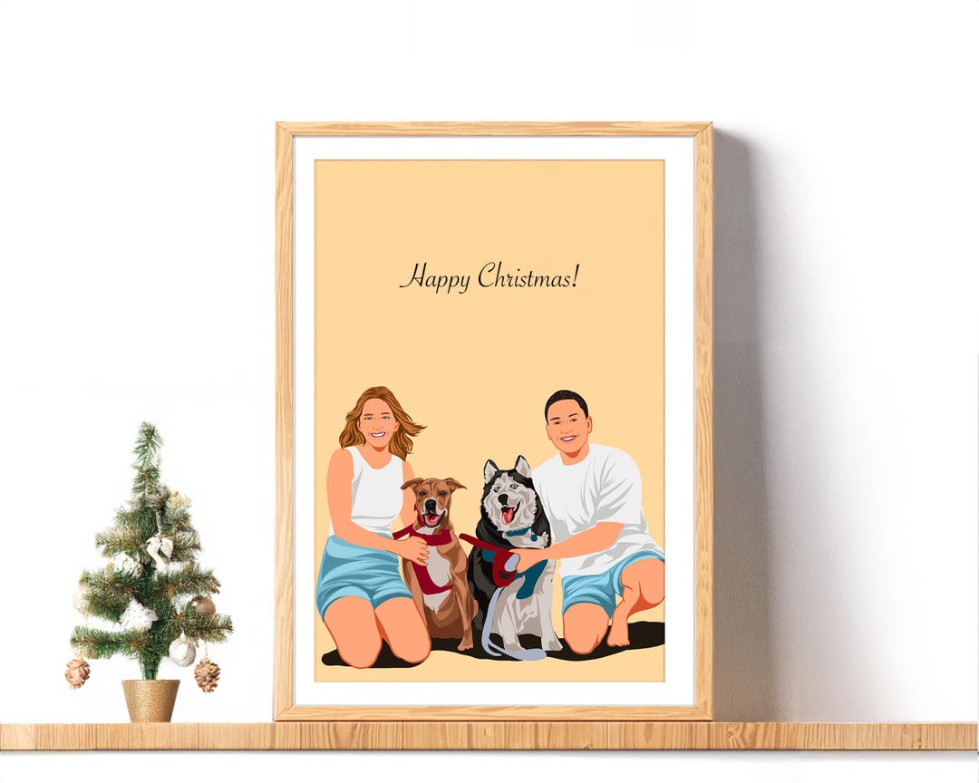 Custom Faceless Family Portrait, Cartoon Illustration Christmas Gift ...