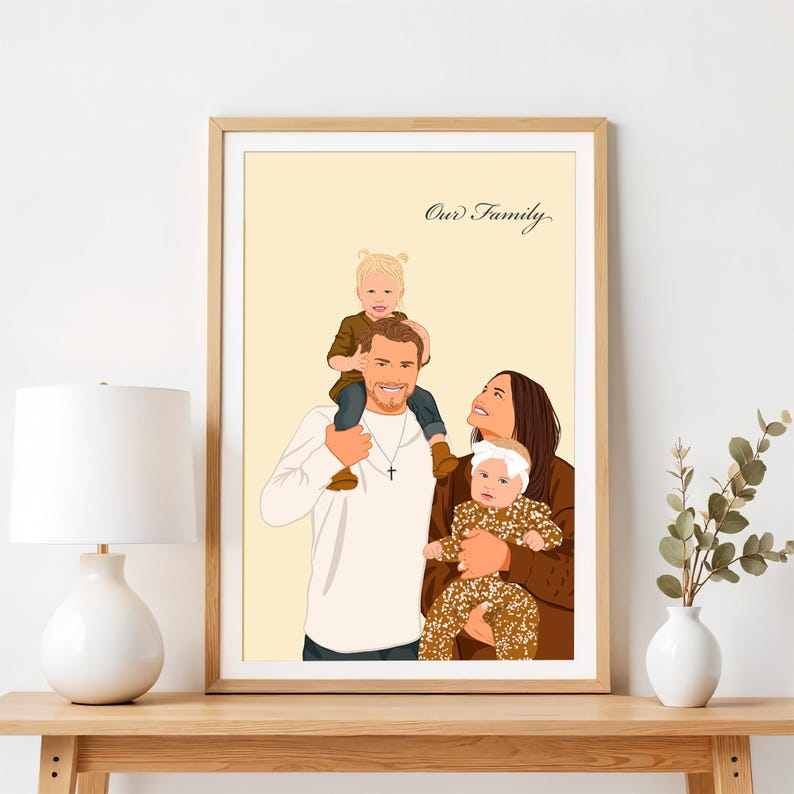 Custom Cartoon Family Portrait: Personalized Drawing, Add Loved One to ...