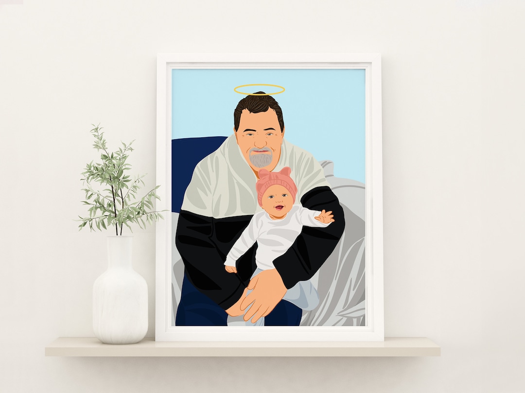 Custom Family Memorial Portrait, Loss of Father, Cartoon Portrait From ...
