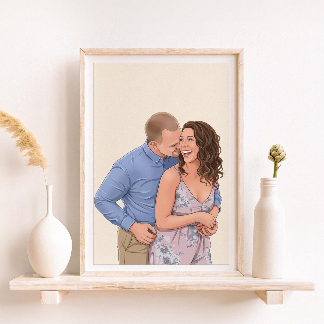 Custom Couple Portrait, Valentines Day Gift for Him, Personalized ...