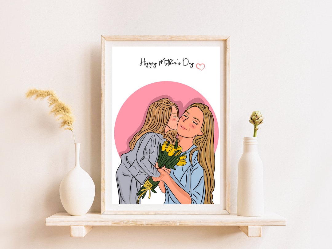 Custom Portrait, Mother's Day Gift, Cartoon Portrait,daughter to Mother ...