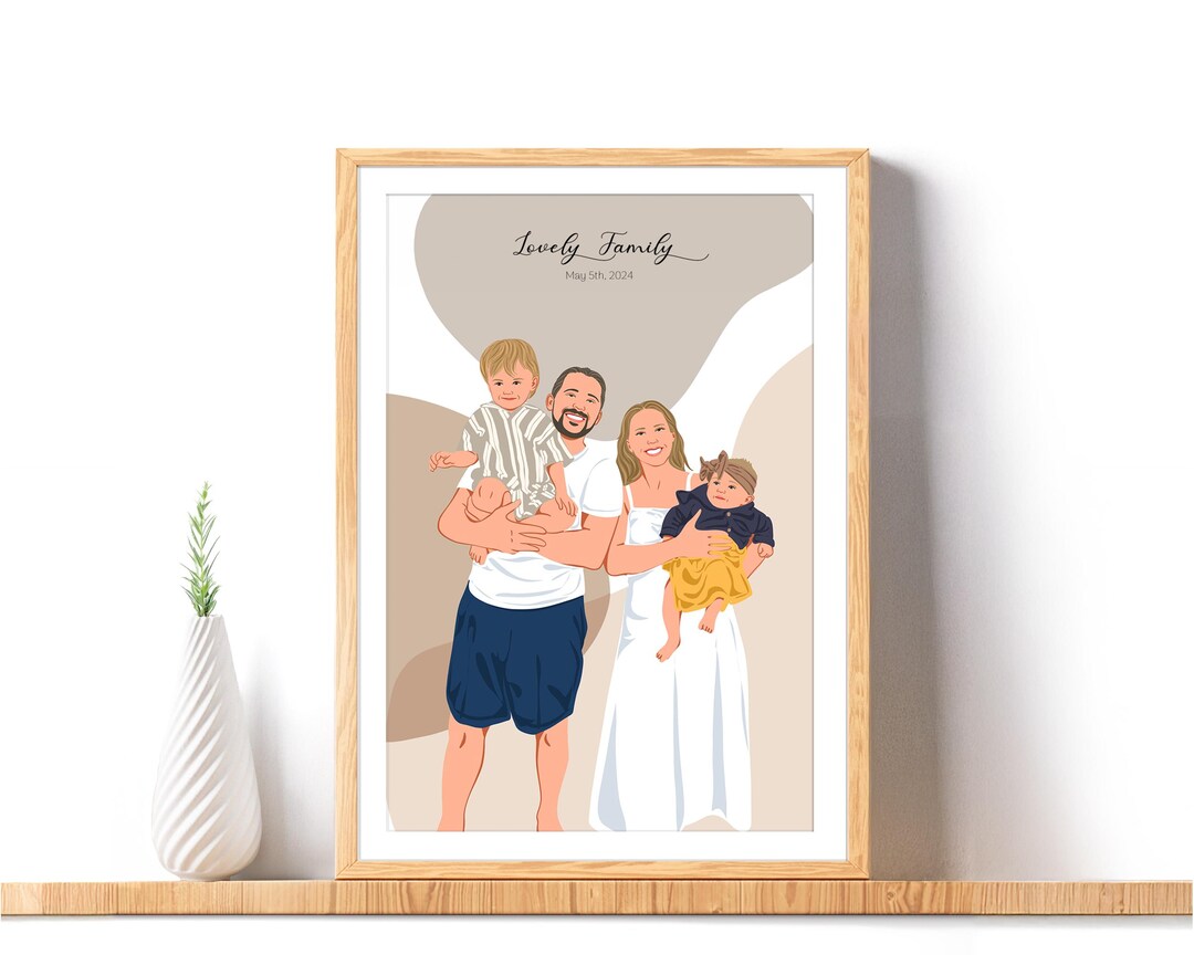 Custom Cartoon Family Portrait: Personalized Drawing, Add Loved One to ...