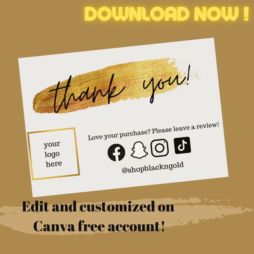 Gold Themed Thank You Card | Edit in Canva | BNG- Blackngold - Etsy