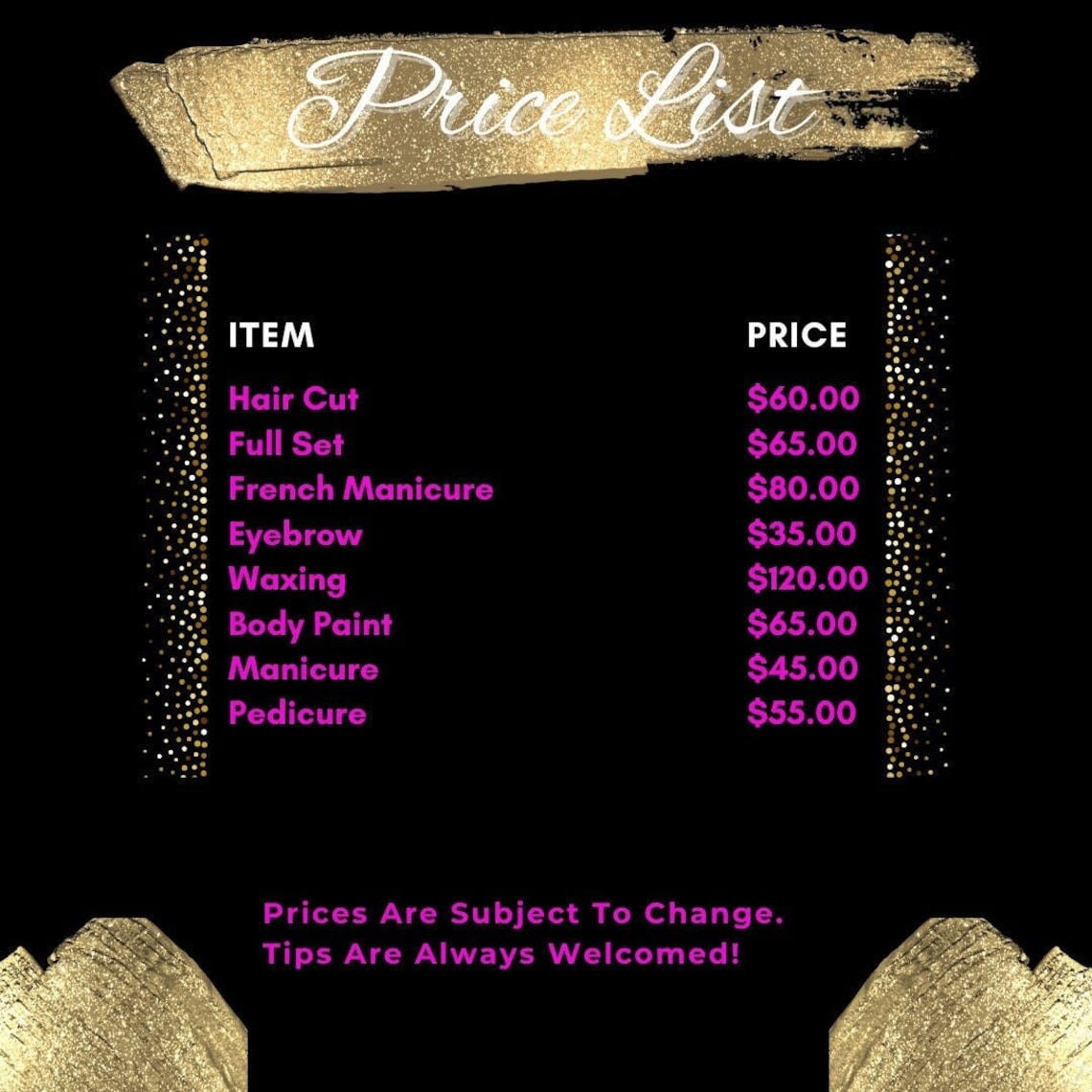 Editable Salon Price List Template Salon Price List - Etsy