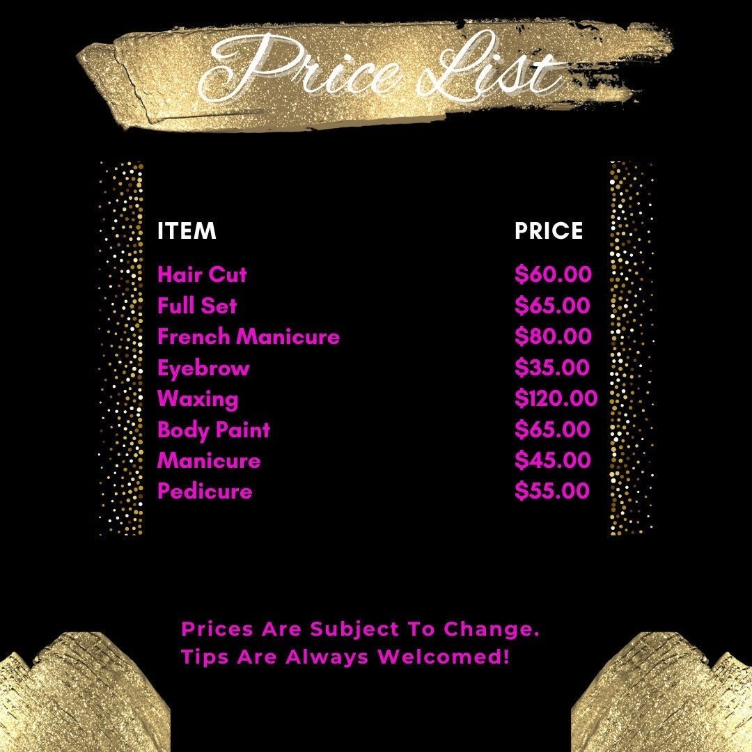 Editable Salon Price List Template Salon Price List - Etsy