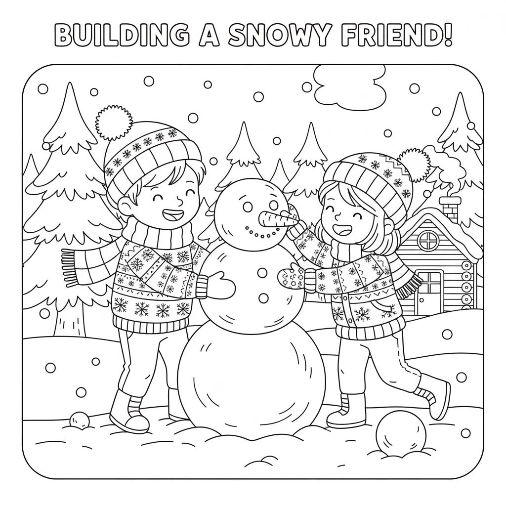 Kids Line Art Coloring Pages | Winter Activity Coloring Page ...