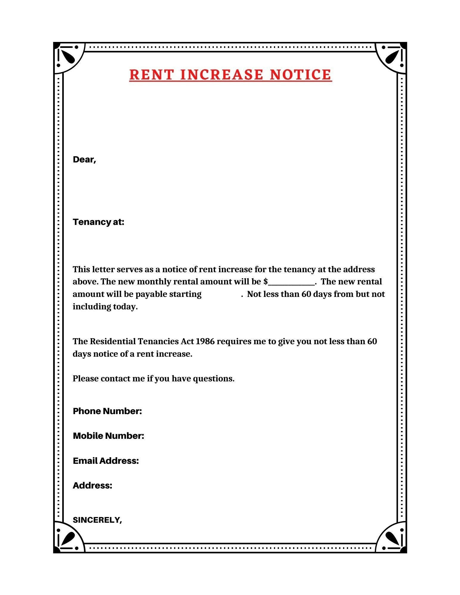 Rent Increase Notice Form | Rent Increase Form | Increase Rent Notice ...