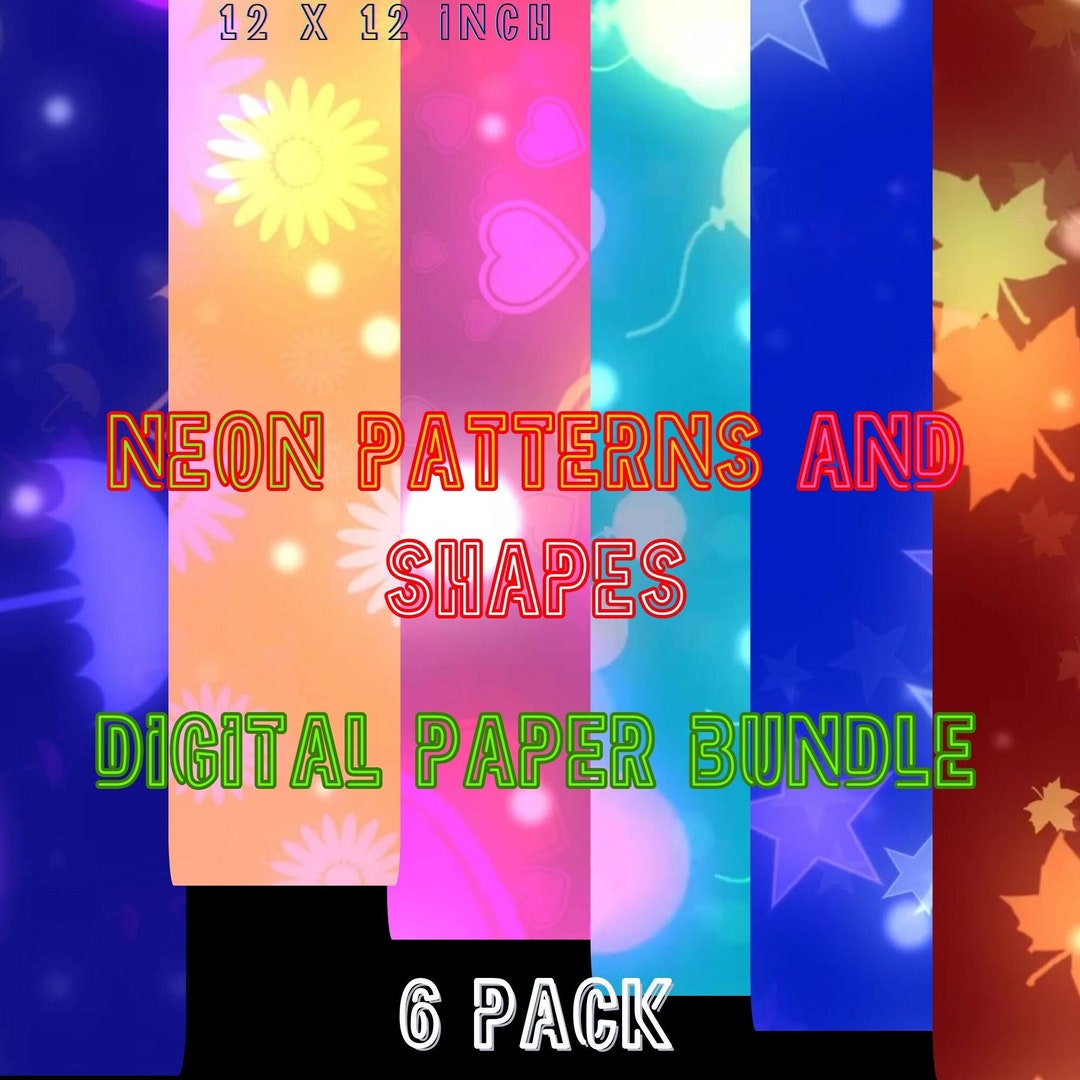 Neon Shapes and Patterns Digital Paper Bundle Neon Pattern Neon Shapes ...