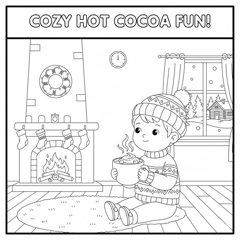Kids Line Art Coloring Pages | Winter Activity Coloring Page ...