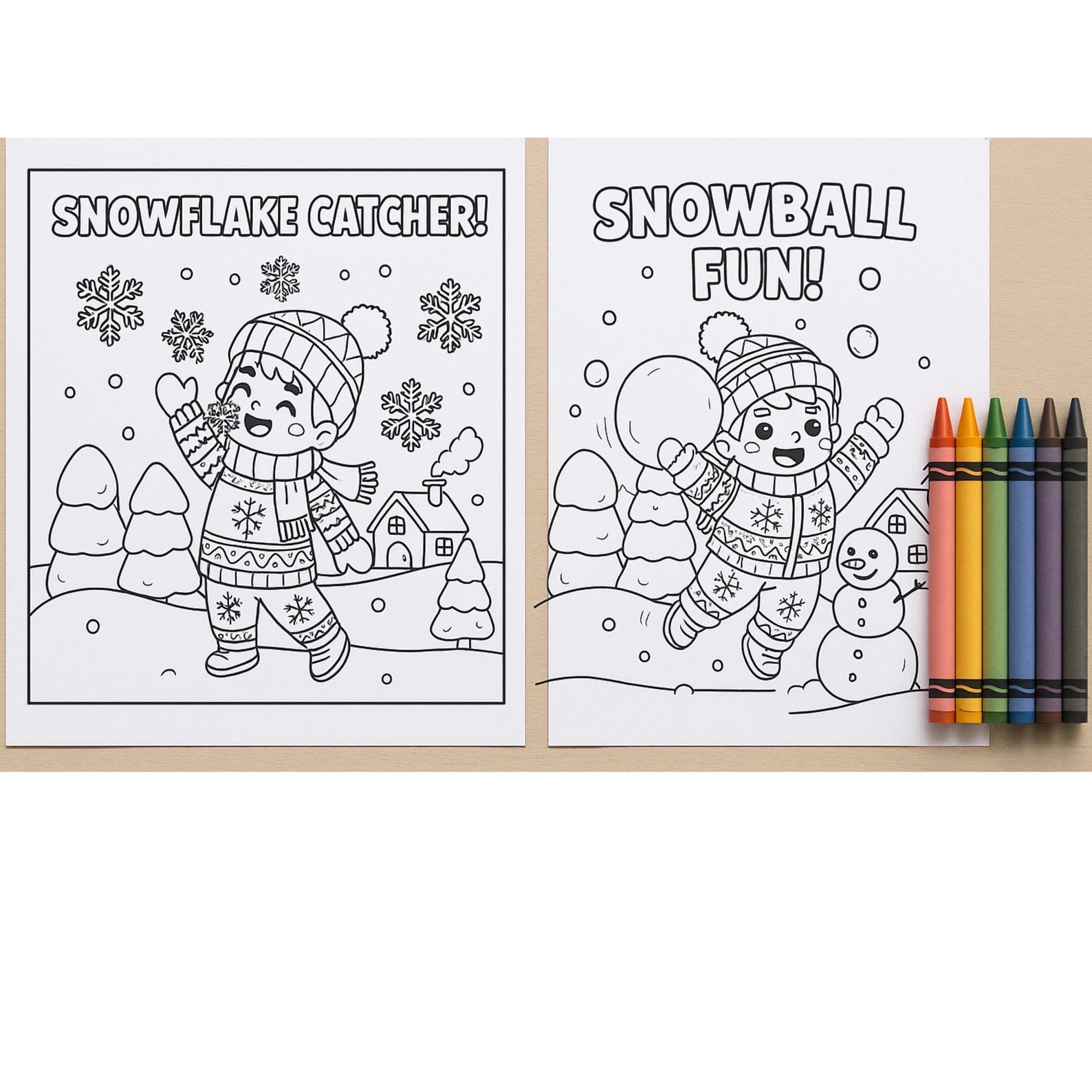 Kids Line Art Coloring Pages | Winter Activity Coloring Page ...