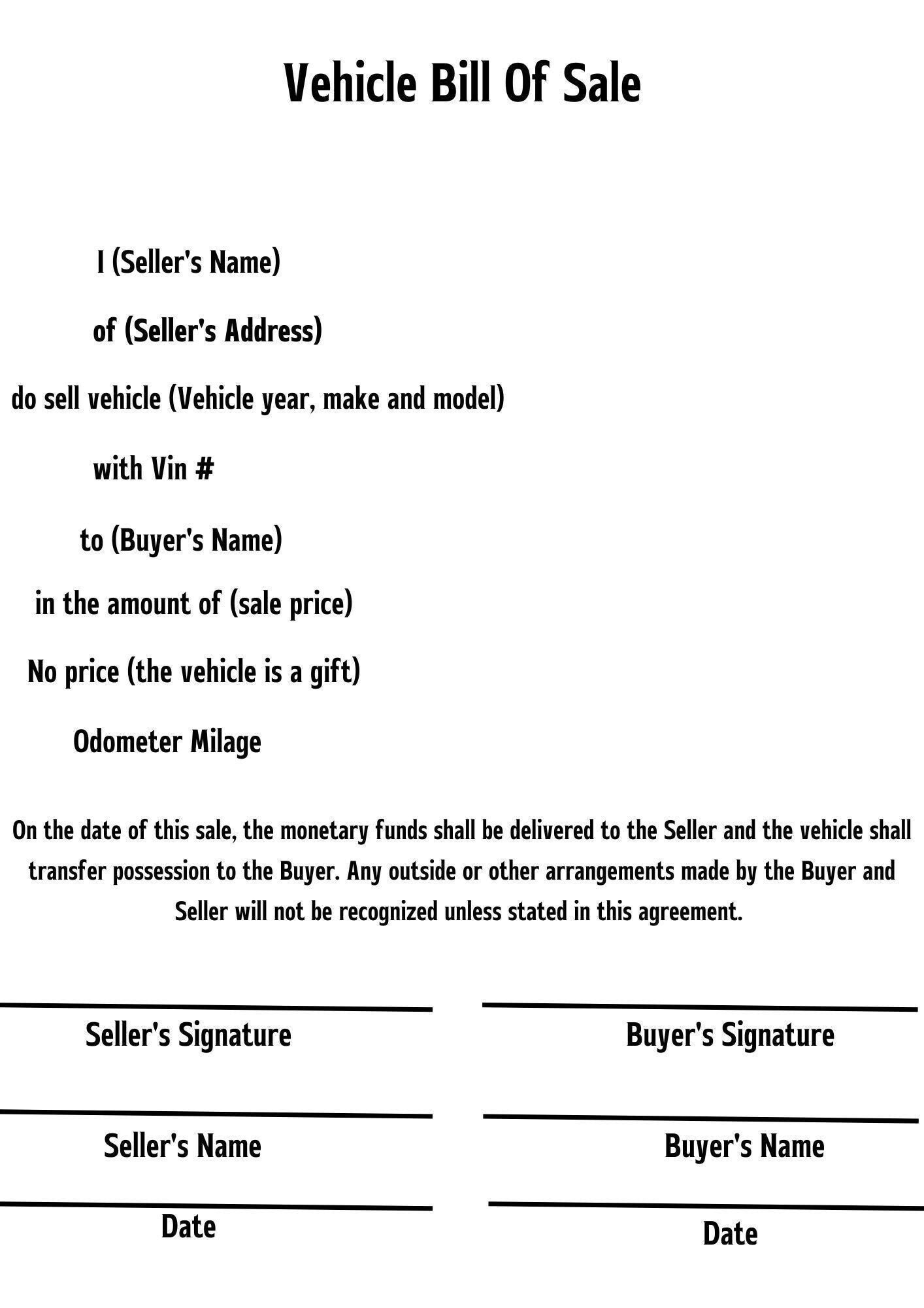 Motor Vehicle Bill of Sale Invoice Form Vehicle Bill of Sale - Etsy