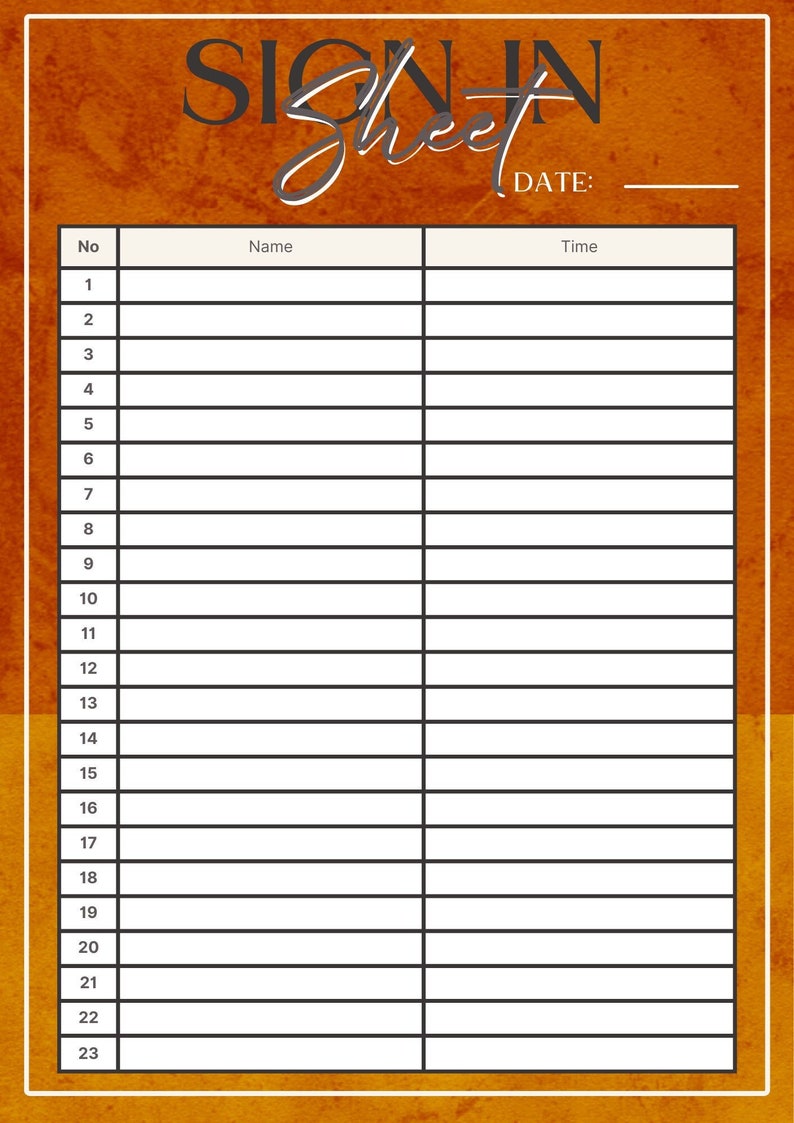 Printable Minimalist Sign in Sheet Attendance Sheet | Minimalist Sign ...
