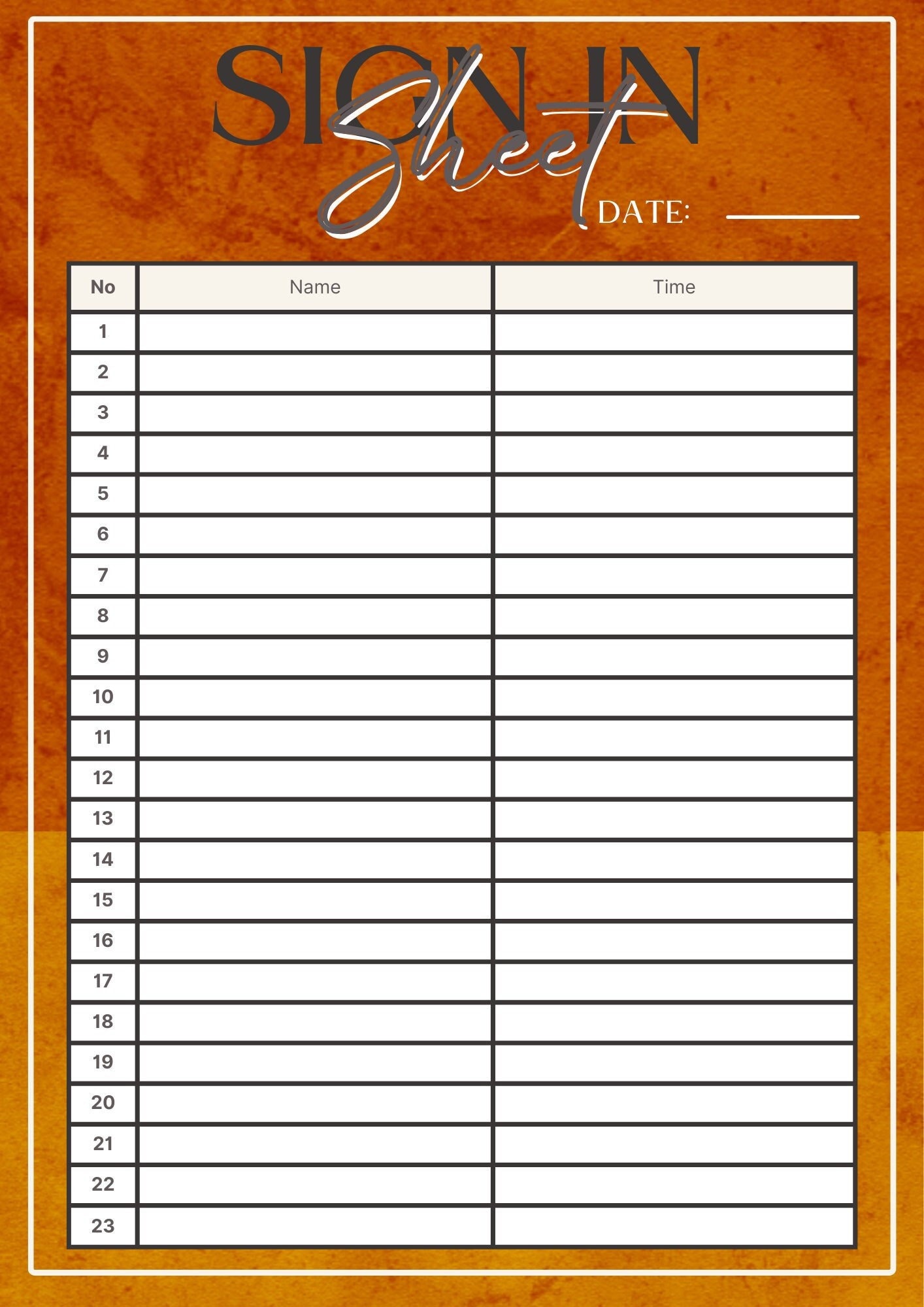 Printable Minimalist Sign in Sheet Attendance Sheet | Minimalist Sign ...