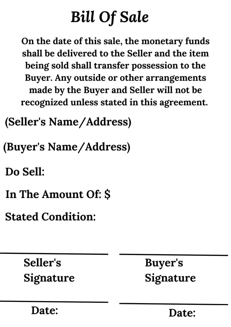 Editable Generic Bill of Sale Form | Editable Bill of Sale Form | Bill ...