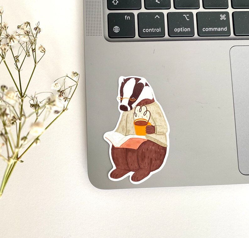 Cute Badger Sticker, Cozy Badger, Books-stickers, Laptop Stickers, Book ...