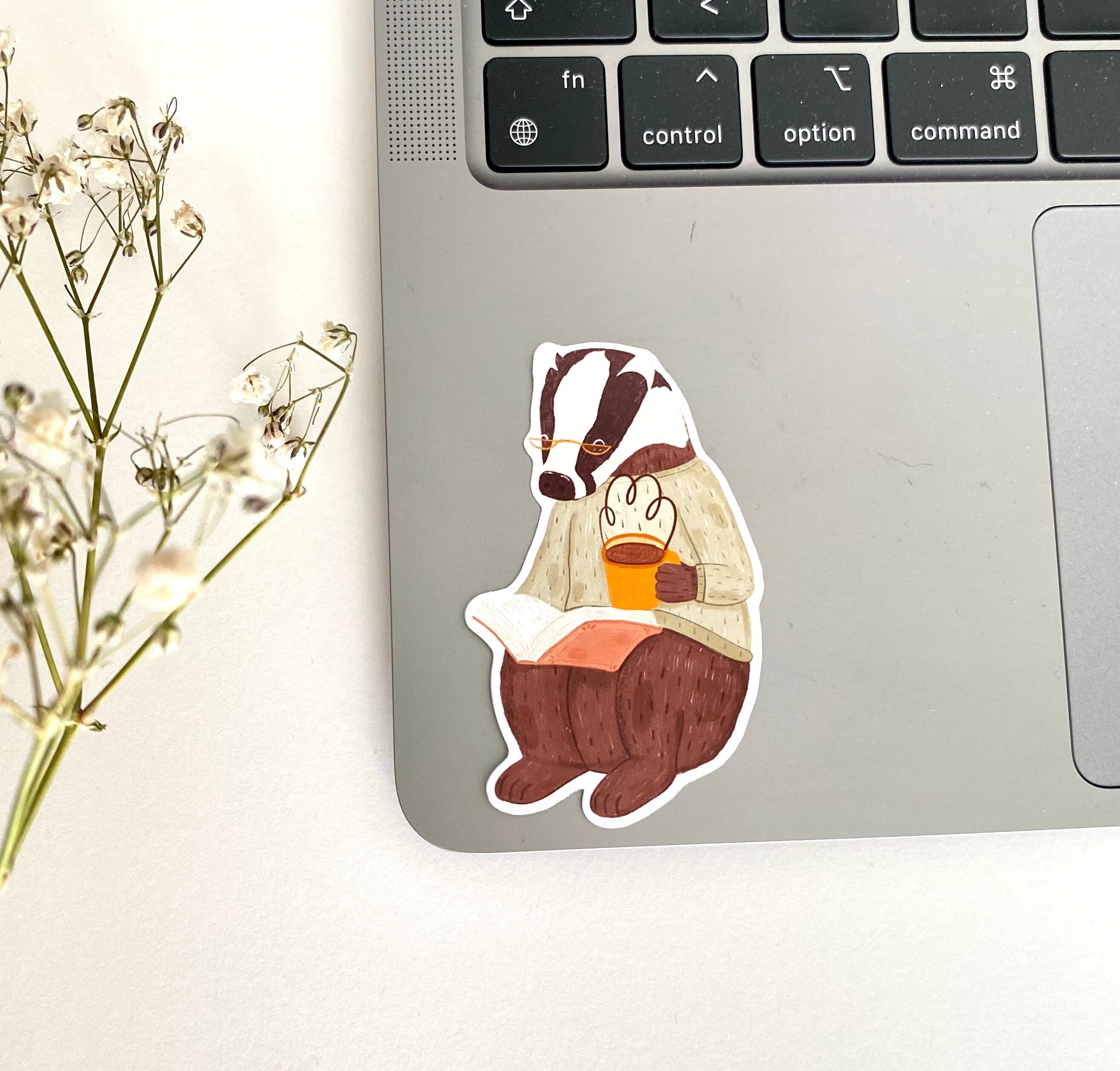 Cute Badger Sticker, Cozy Badger, Books-stickers, Laptop Stickers, Book ...