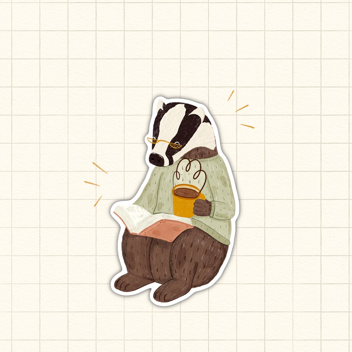Cute Badger Sticker, Cozy Badger, Books-stickers, Laptop Stickers, Book ...