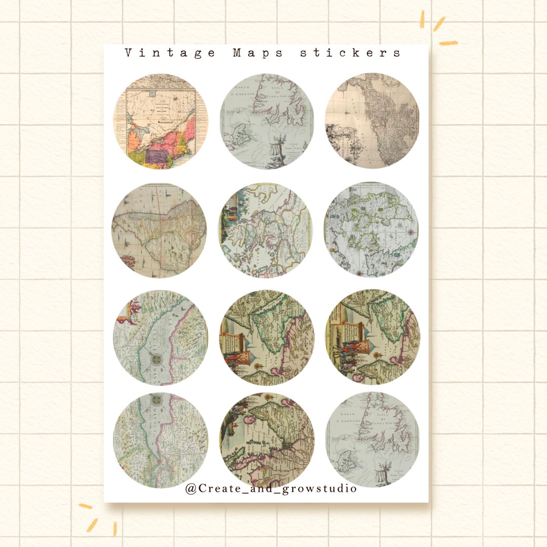 Maps Stickers vintage Vibe Sticker Sheet, Collage Stickers, Cute ...
