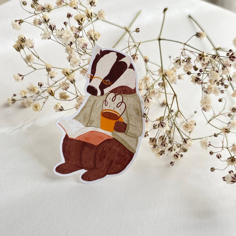 Cute Badger Sticker, Cozy Badger, Books-stickers, Laptop Stickers, Book ...