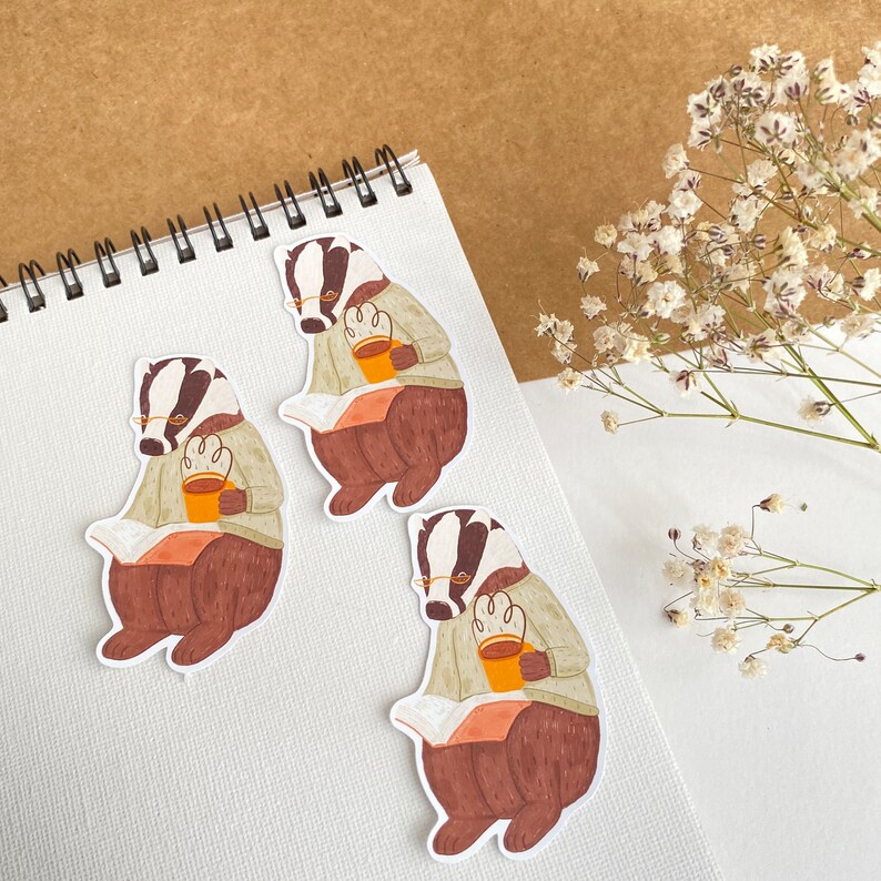 Cute Badger Sticker, Cozy Badger, Books-stickers, Laptop Stickers, Book ...