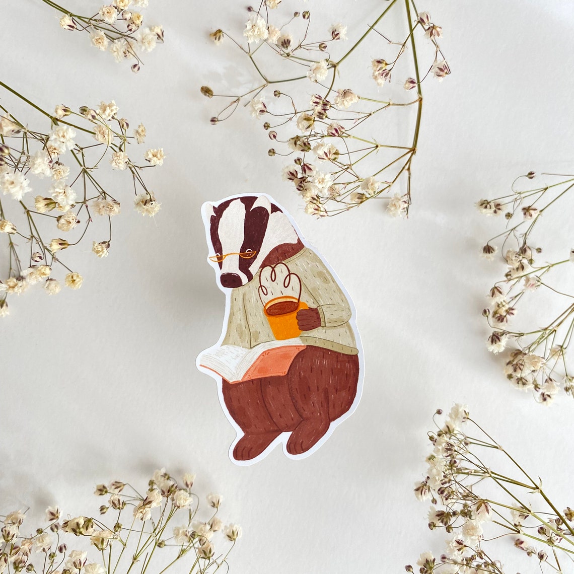 Cute Badger Sticker, Cozy Badger, Books-stickers, Laptop Stickers, Book ...