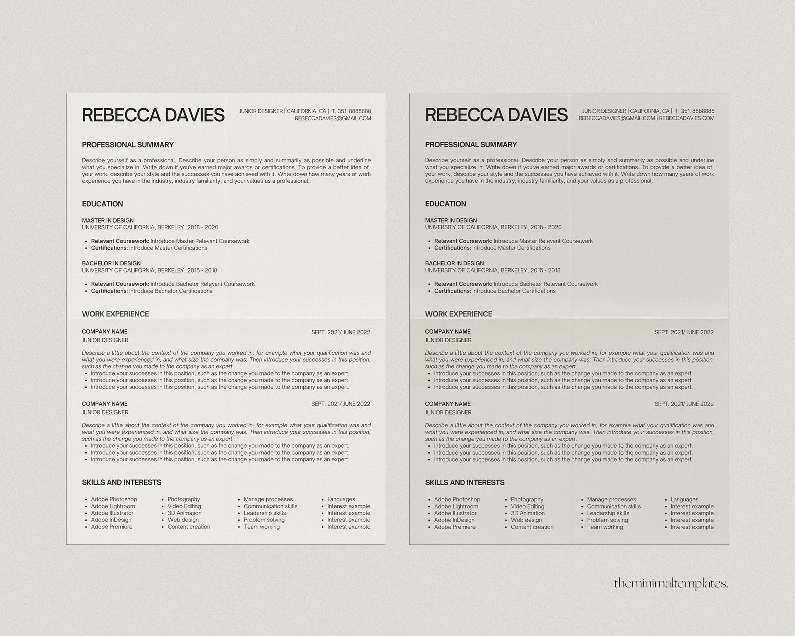 Minimal Resume Template Bundle, Clean Modern Resume Template, Resume ...