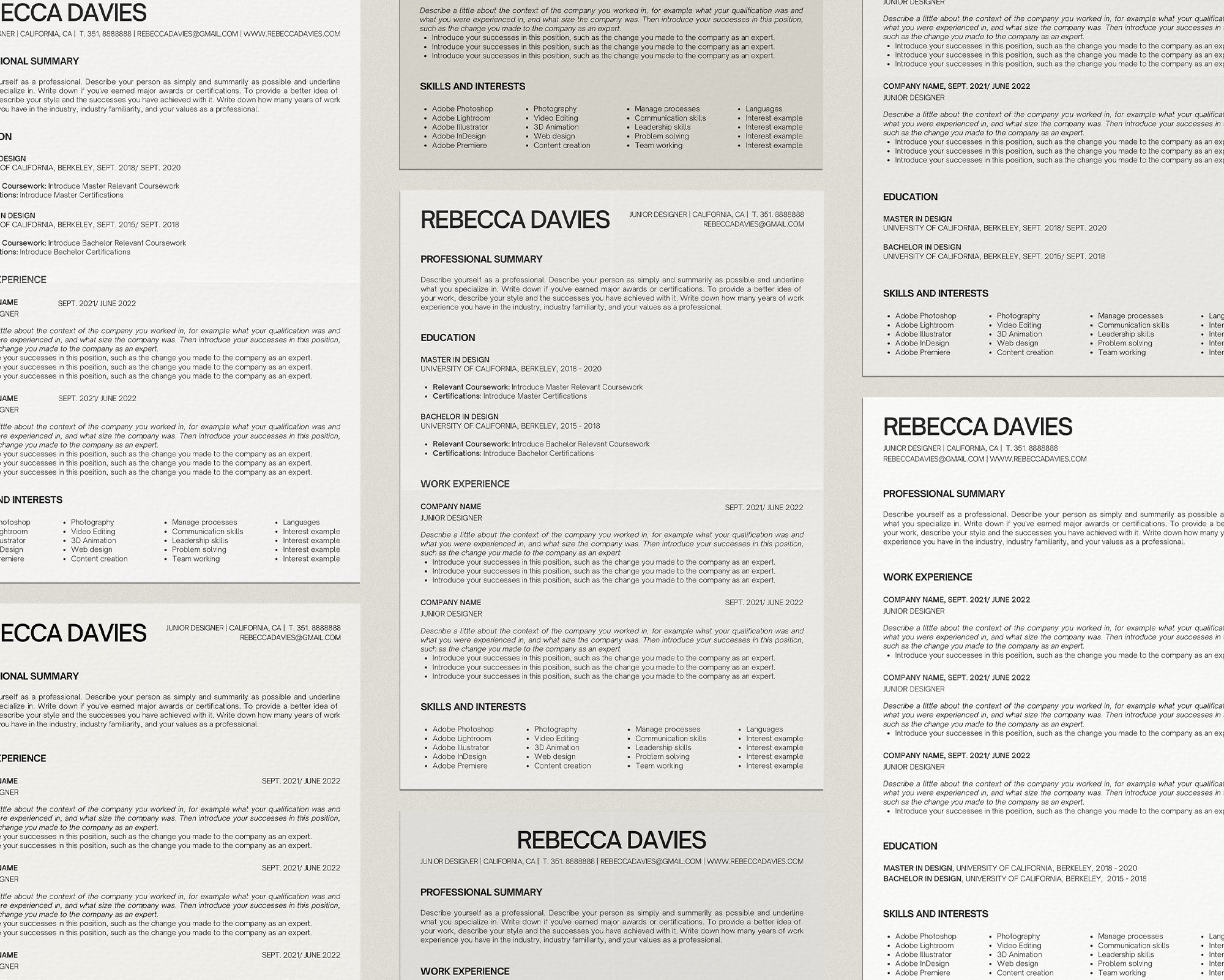 Minimal Resume Template Bundle, Clean Modern Resume Template, Resume ...