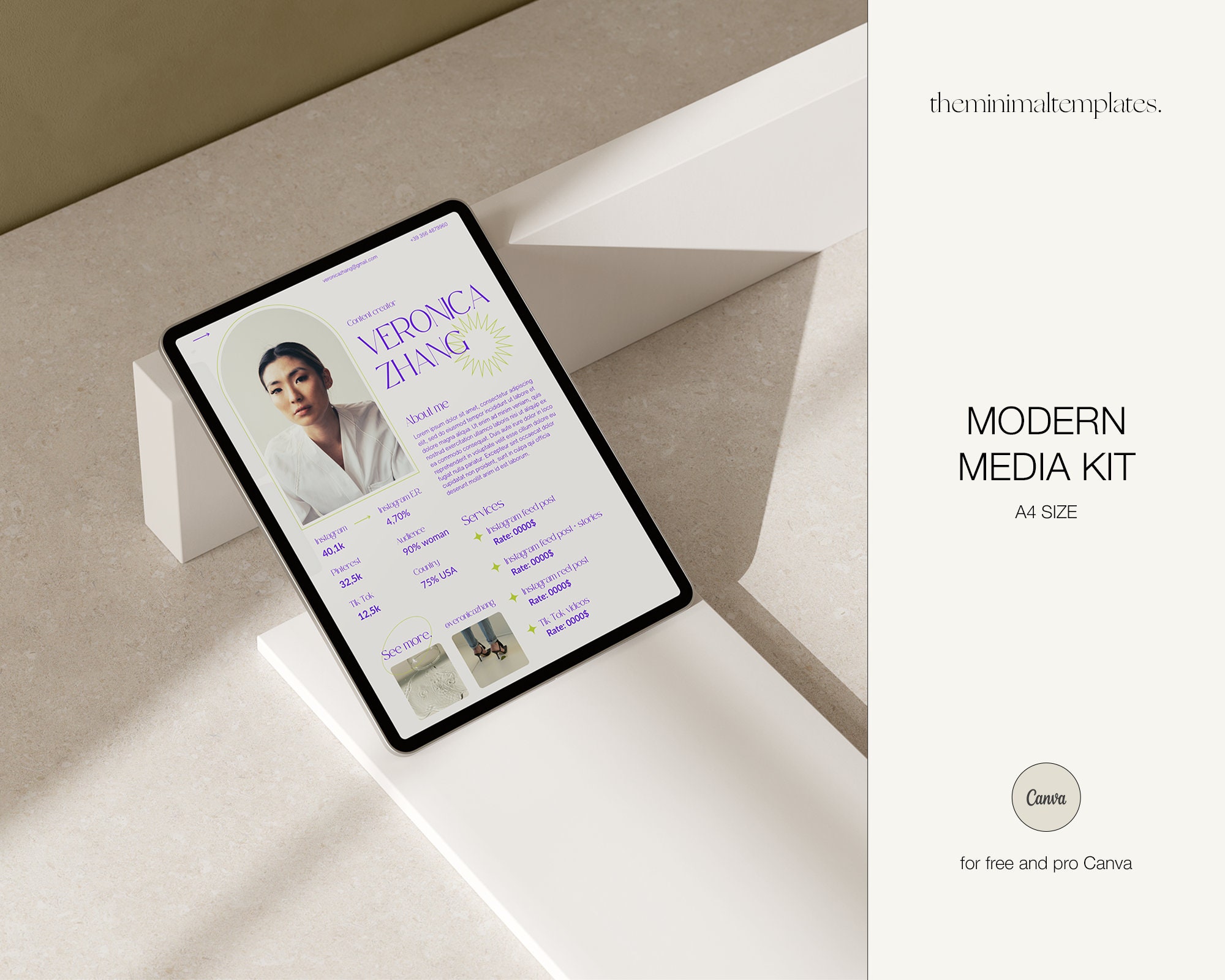 1 Page Media Kit, Influencer Media Kit, Media Kit Canva, Instagram ...