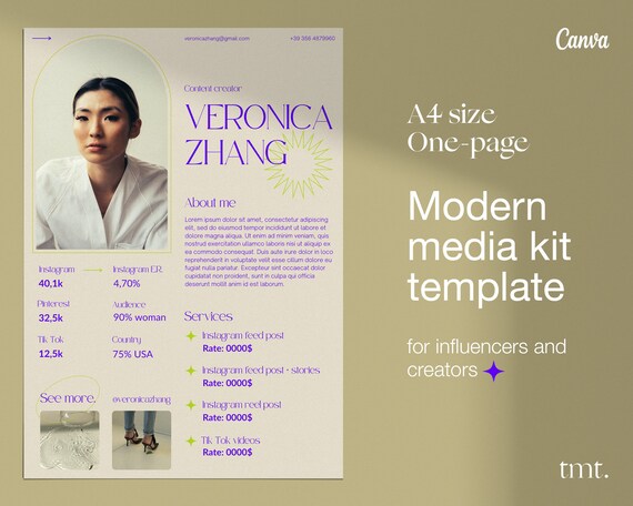 1 Page Media Kit Influencer Media Kit Media Kit Canva | Etsy