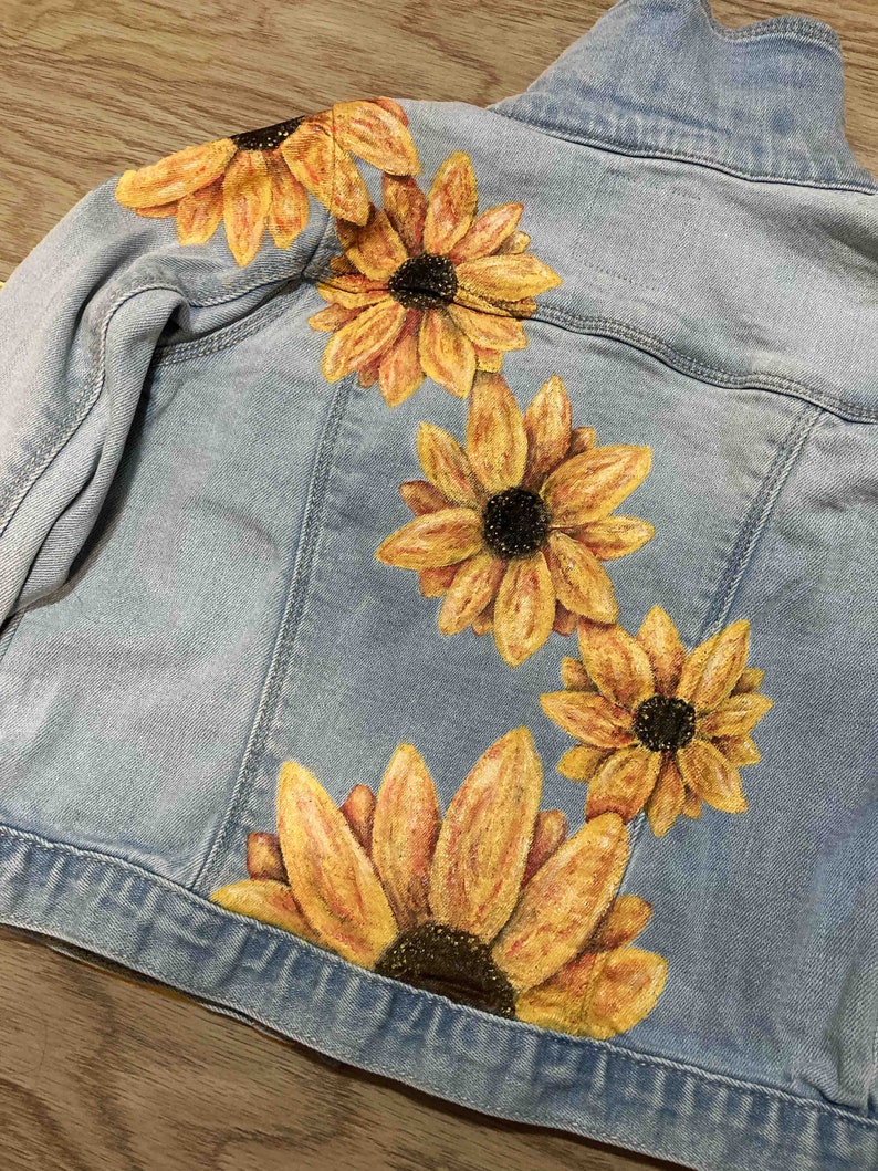 Hand Painted Sunflower Child Girl Jean Jacket Flower Design Gift for ...