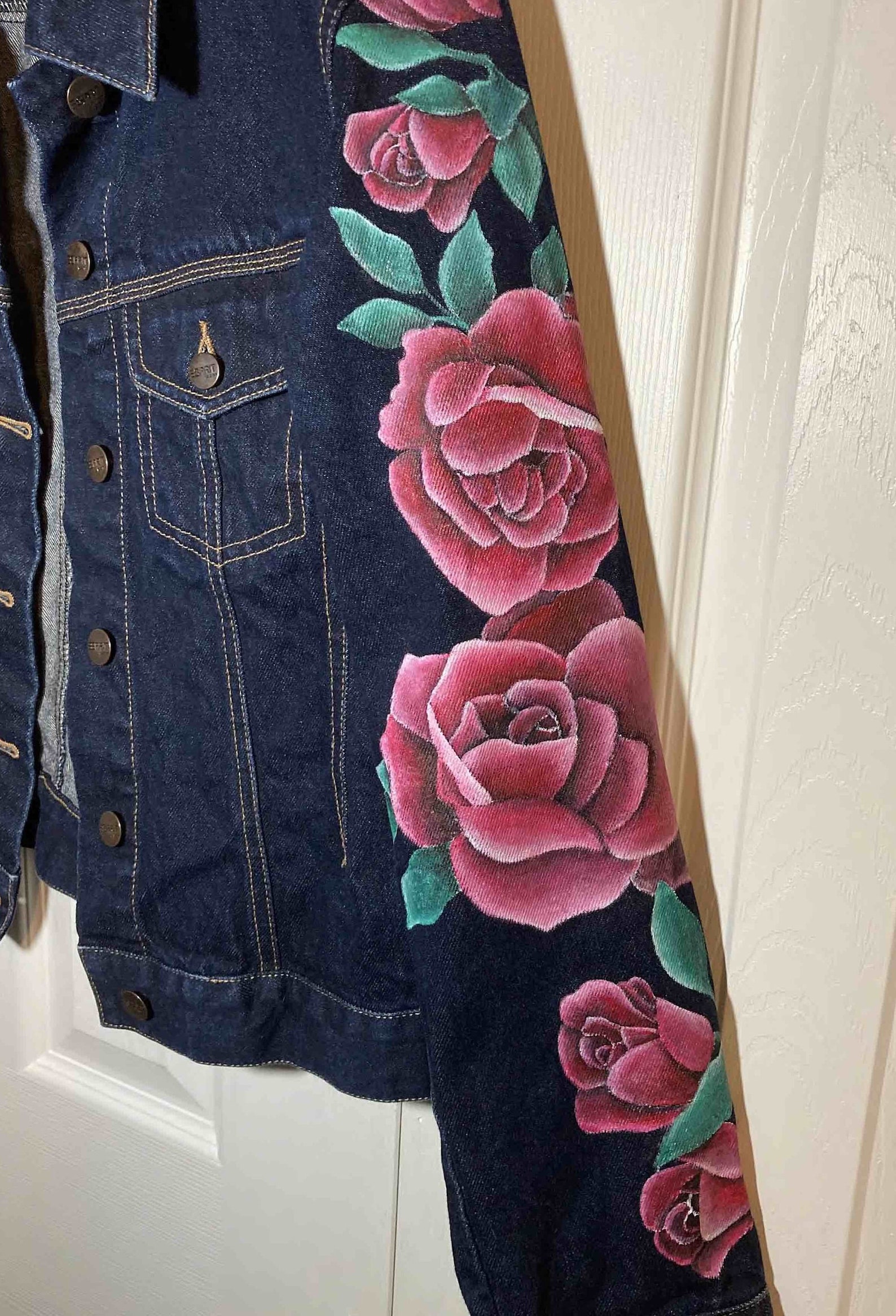 Hand Painted Jean Jacket Red Rose Design Painted Denim Jacket Gift for ...
