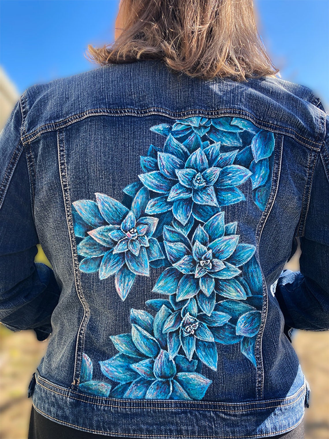Hand Painted Jean Jacket Succulent Design Painted Denim Jacket Gift for ...