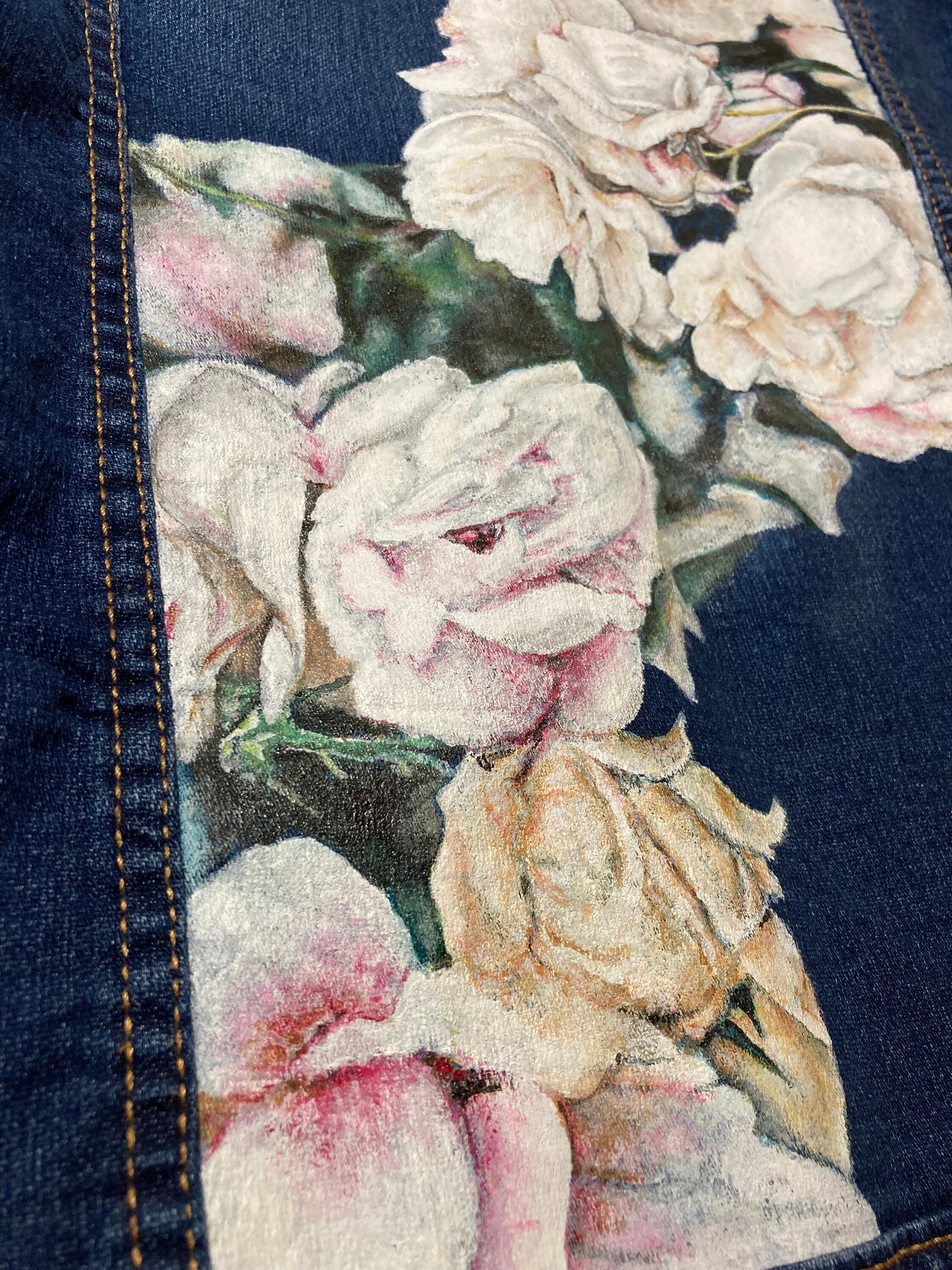 Hand Painted Jean Jacket Rose Flower Design Painted Denim Jacket Gift ...