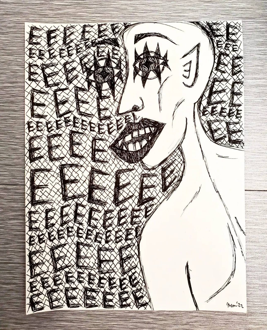 EEEEEEEE Monster Sketch Ink Drawing - Etsy