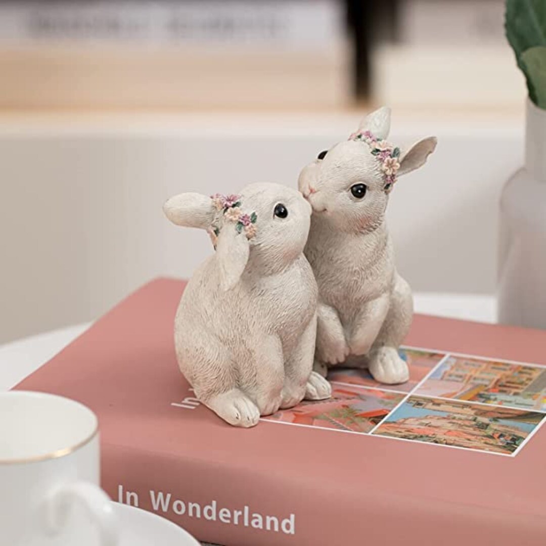 Bunny Rabbit Figurine Home Decor Kissing Couple Bunny Decorations Table ...