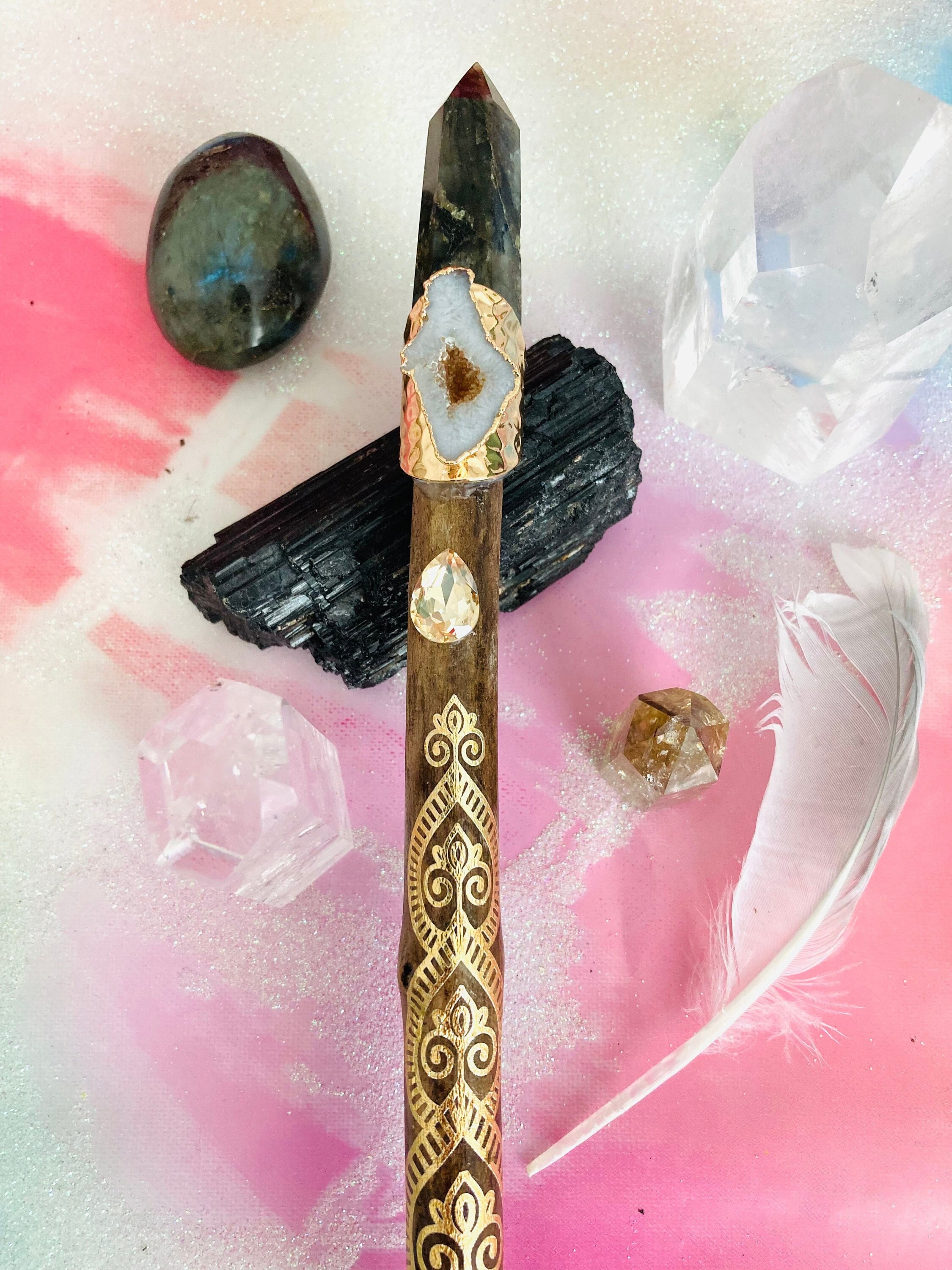 in Polymer Clay and Diamond Willow Wood Innocent Magic Wand with ...
