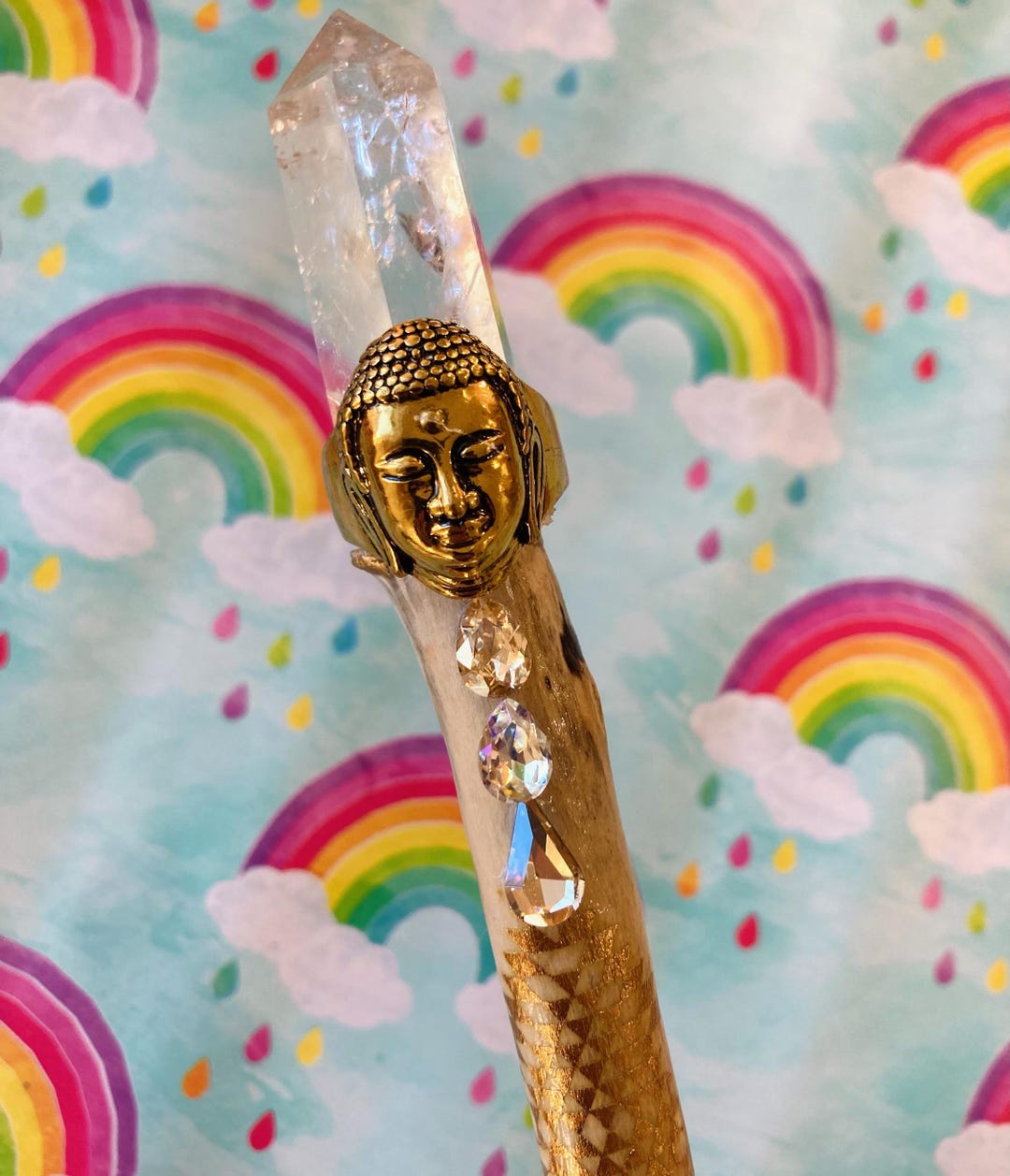 Clear Quartz GOLDEN BUDDHA Magic Crystal Wand, the SUN Tarot Card ...