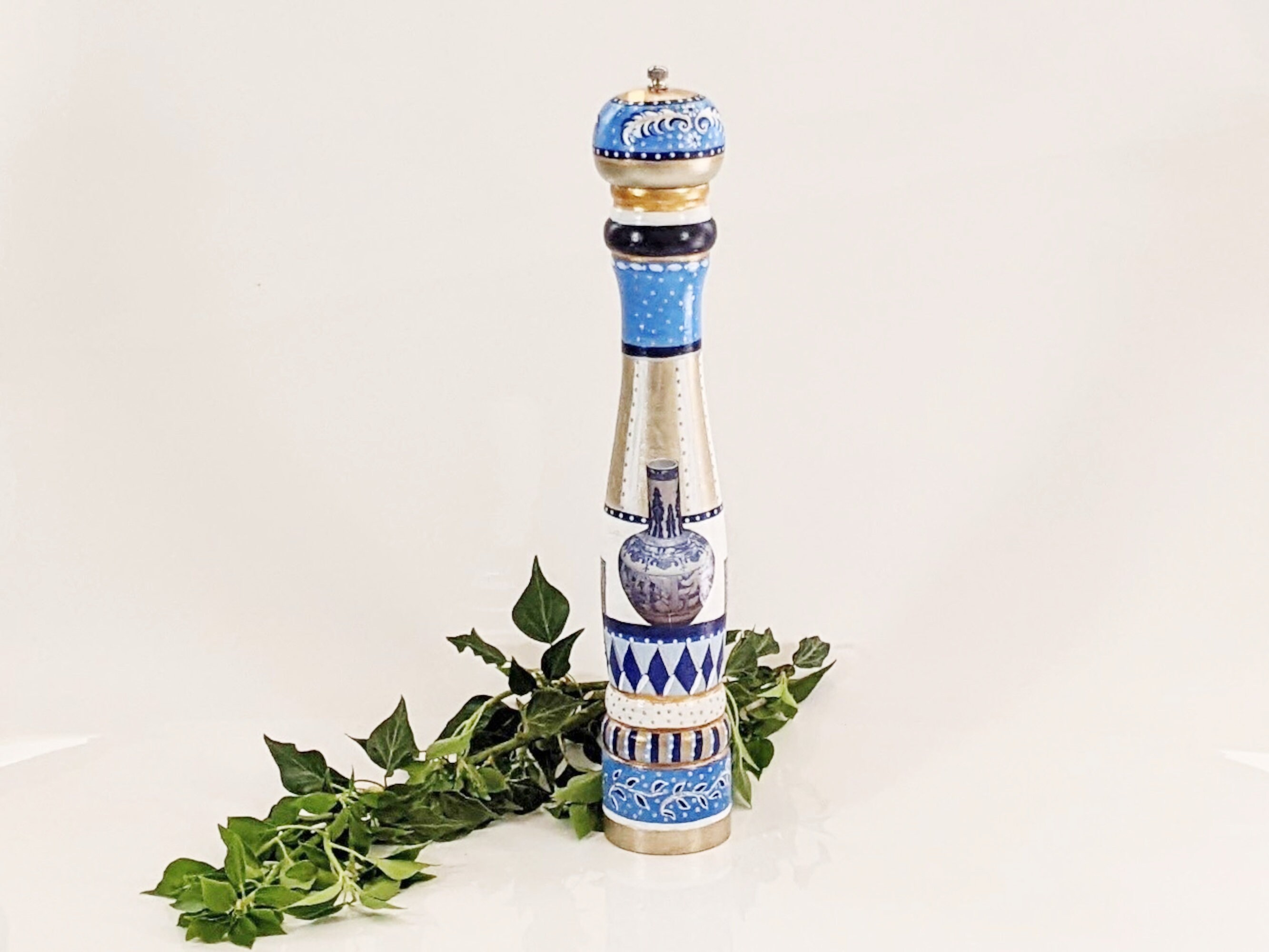 BLUE AND WHITE. Hand-painted Pepper Mill With Decoupage - Etsy