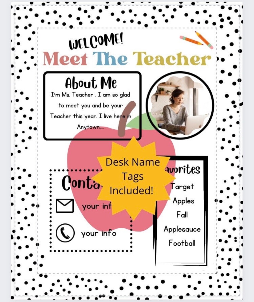 Meet the Teacher Apple Letter and Student Desk Tag Template - Etsy