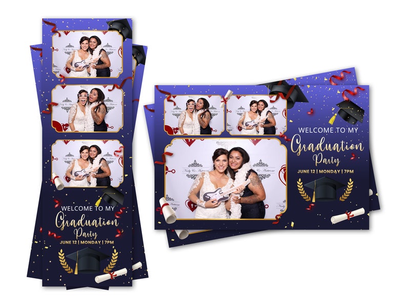 Photo Booth Template Graduation Party Hat Diploma Both 2x6 Strip and ...