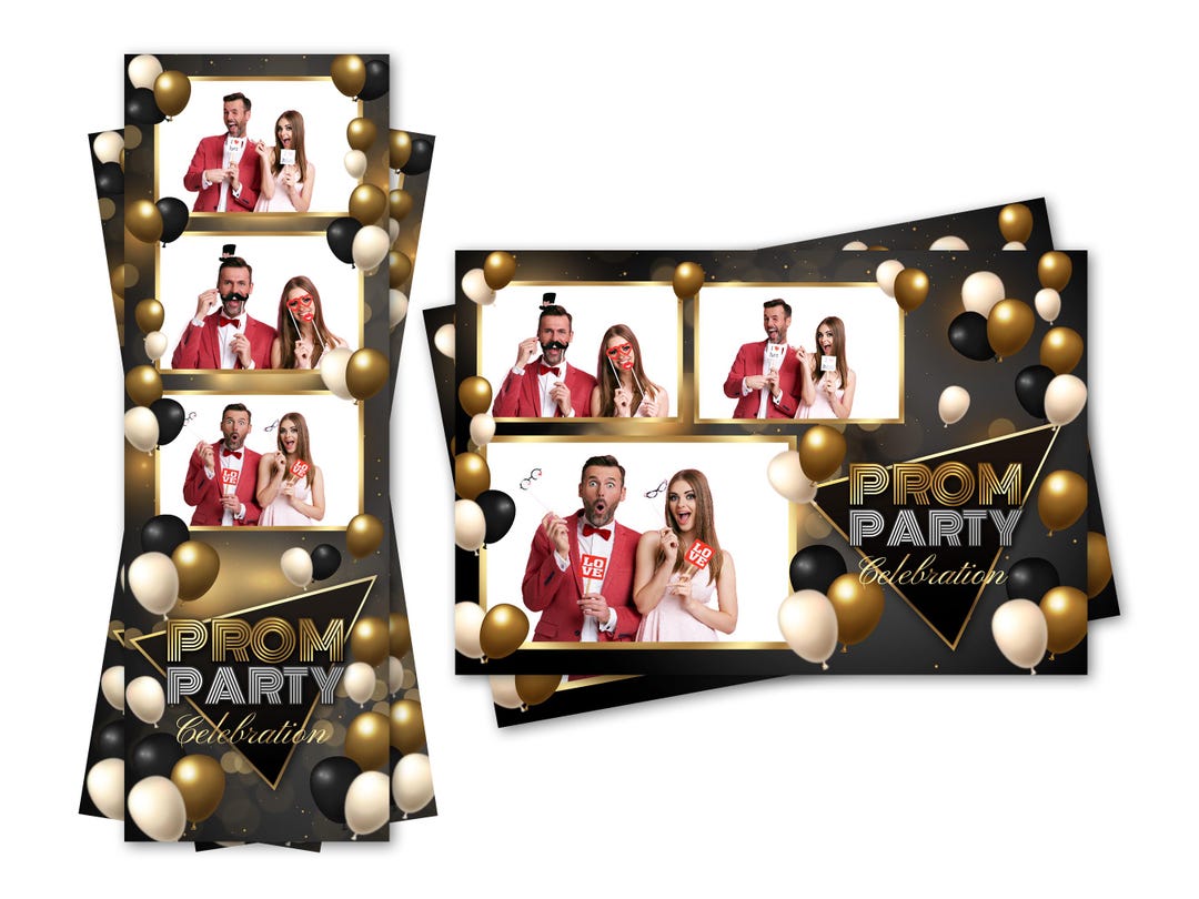 Photo Booth Template Prom Party Celebration Black White Golden Balloons ...
