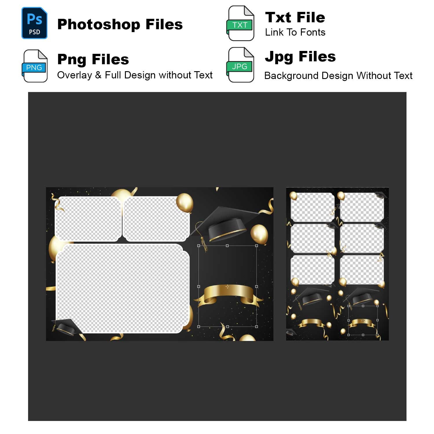 Photo Booth Template Graduation Class Cap Golden Balloon 2021 | Etsy Canada