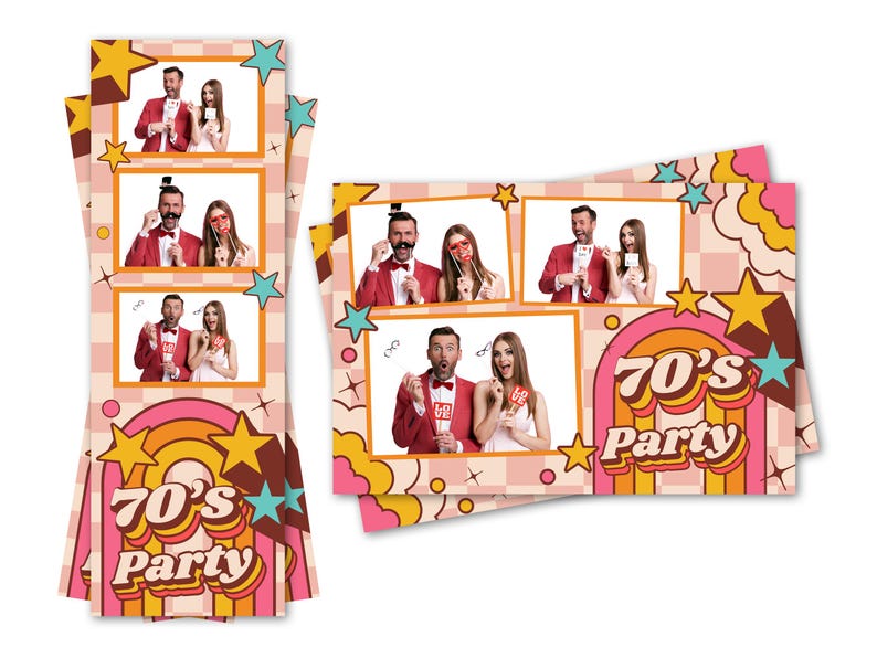 Photo Booth Template 70's Party Celebration Both 2x6 Strip and 4x6 ...
