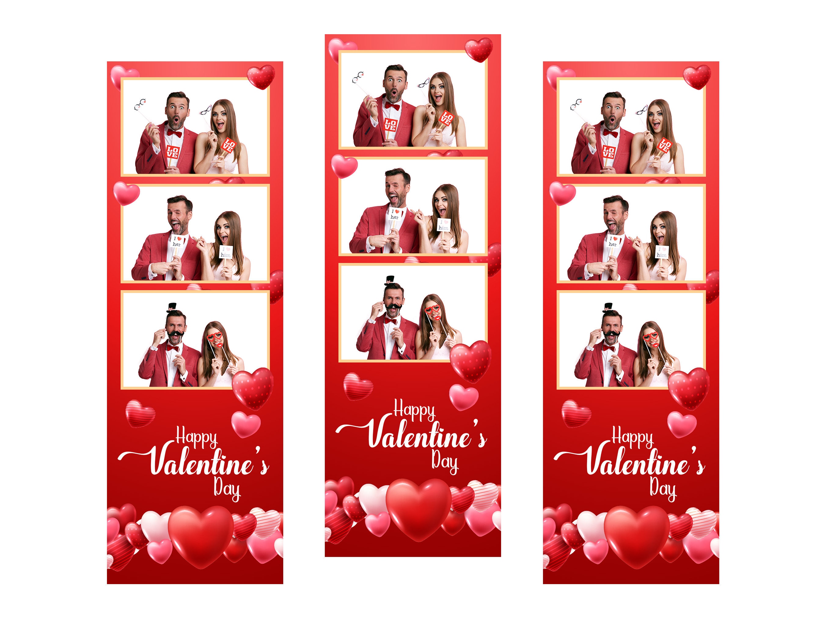 Photo Booth Template Happy Valentines Day 3d Hearts Both 2x6 Strip and ...