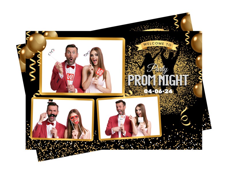 Photo Booth Template Graduation Prom Night Dance Party Gold Balloons ...